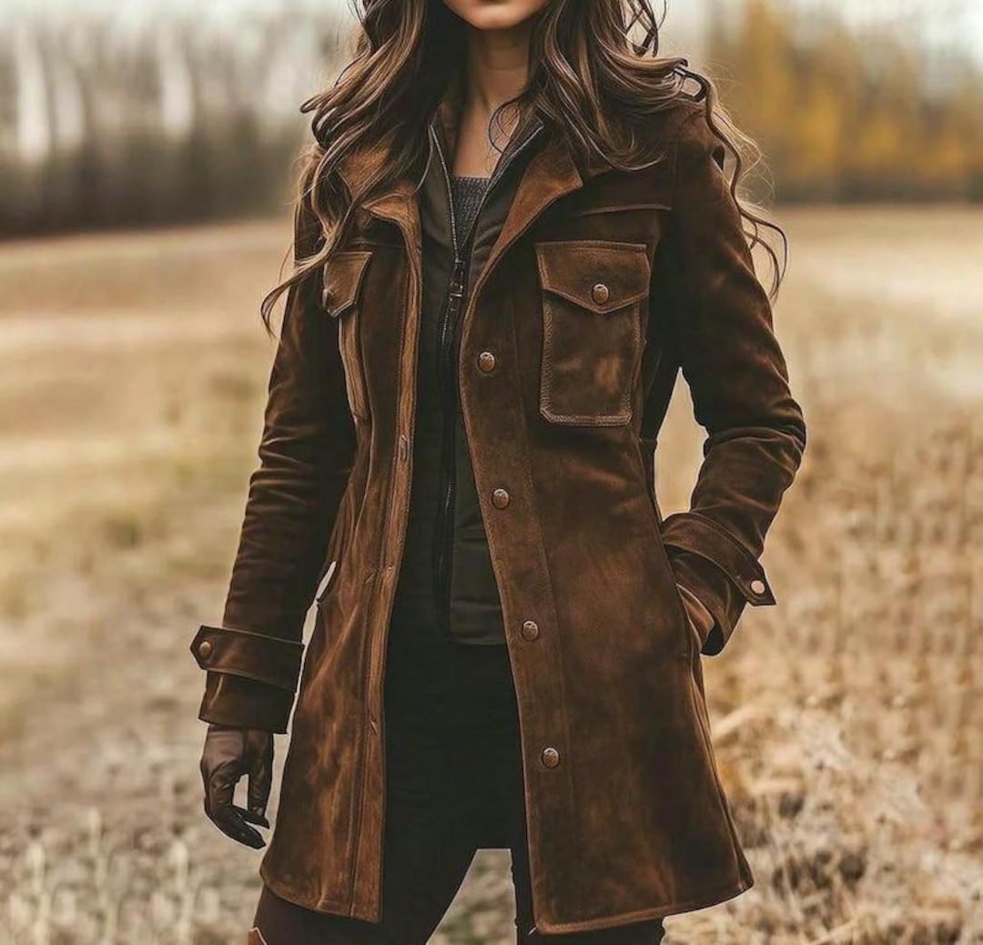 Handmade Brown Suede Leather Coat: Western Style Vintage Trench - Etsy