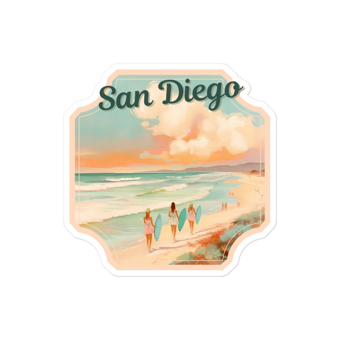 Sticker, San Diego Surf Vibes Sticker, Laid-back California Art, Beach ...