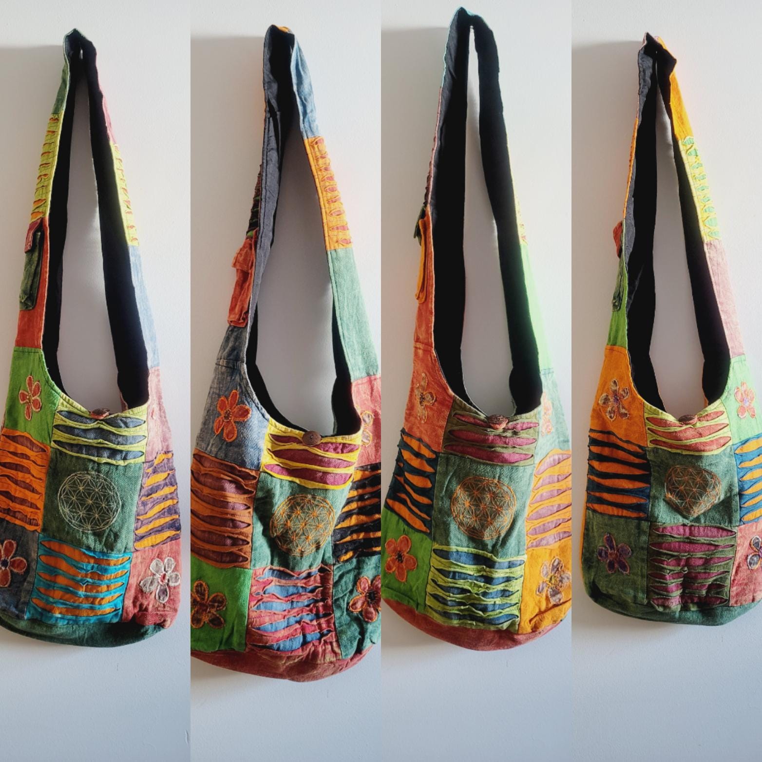 Handmade Patchwork Cotton Crossbody Bag: Boho Hippie Style, 70s Vintage ...