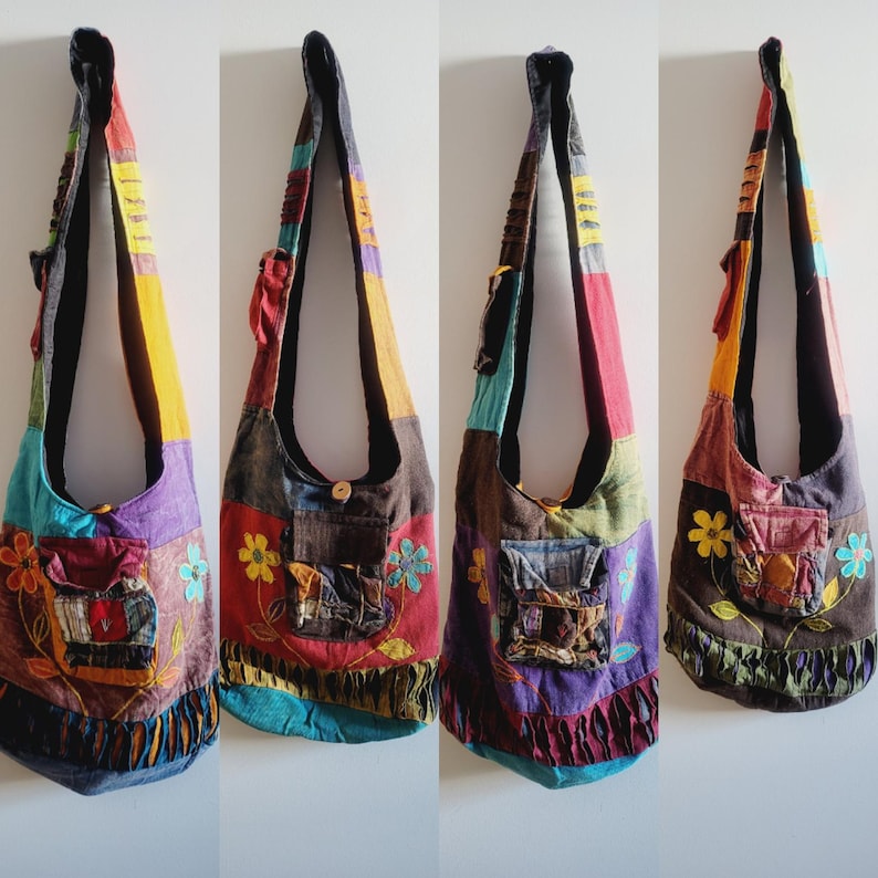 Handmade Patchwork Cotton Crossbody Bag: Boho Hippie Style, 70s Vintage ...