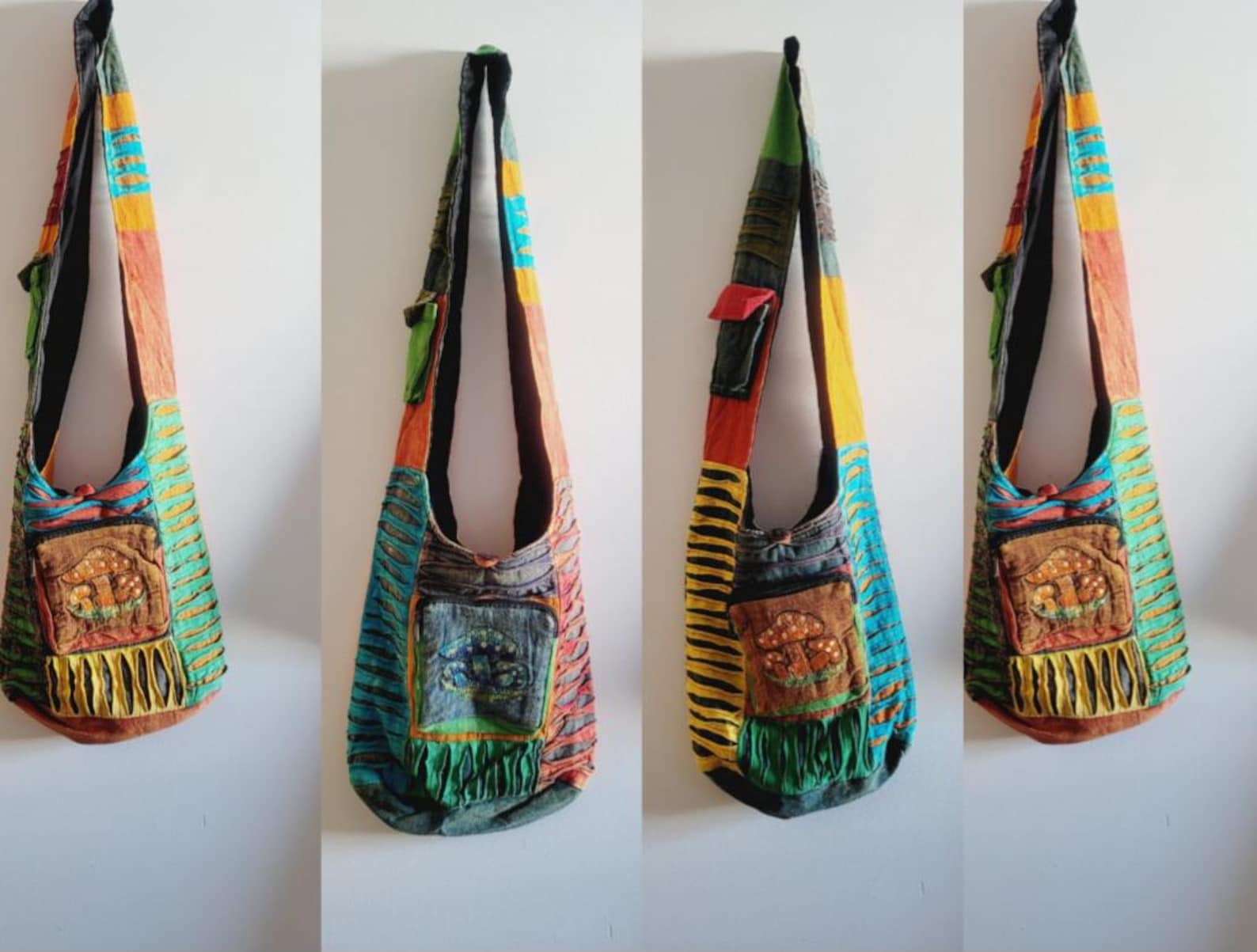 Handmade Patchwork Cotton Crossbody Bag: Boho Hippie Style, 70s Vintage ...