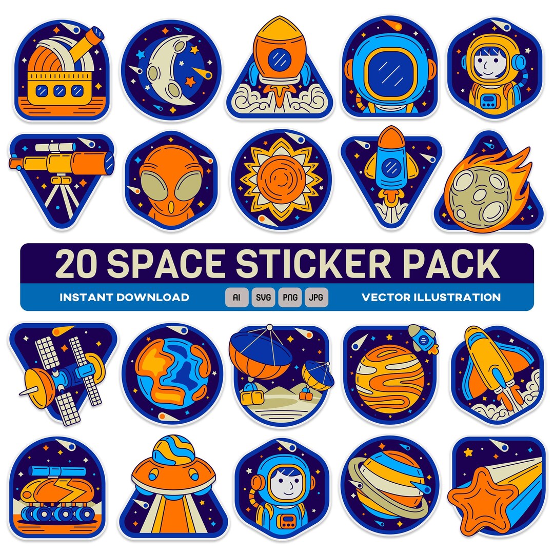 Space Sticker Pack: Vector Illustration, SVG & PNG Files (digital ...