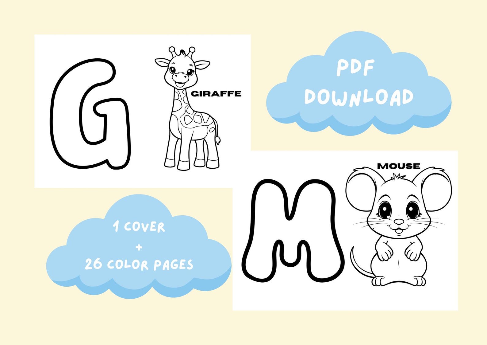 Animal Alphabet Coloring Book: Mammals, Letters A-Z (PDF & PNG) - Etsy