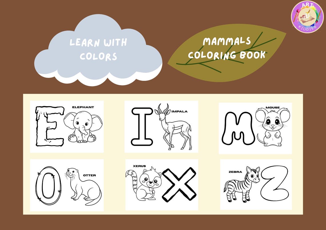 Animal Alphabet Coloring Book: Mammals, Letters A-Z (PDF & PNG) - Etsy