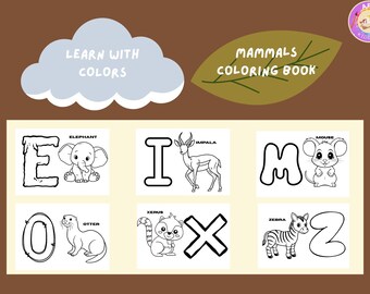 Animal Alphabet Coloring Book: Mammals, Letters A-Z (PDF & PNG) - Etsy