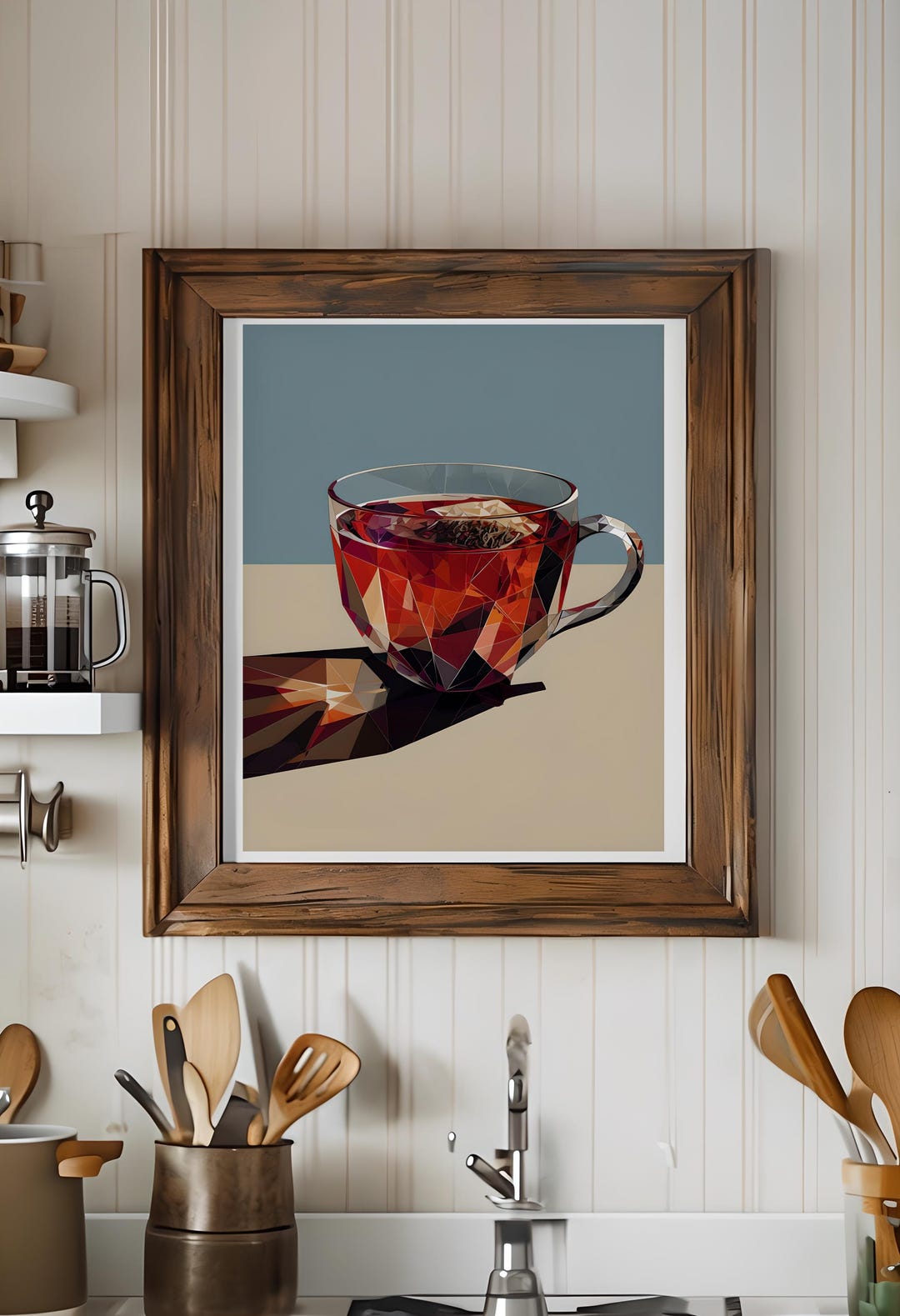 Geometric Tea Cup Art Print | Polygon Tea Glass Digital Poster ...