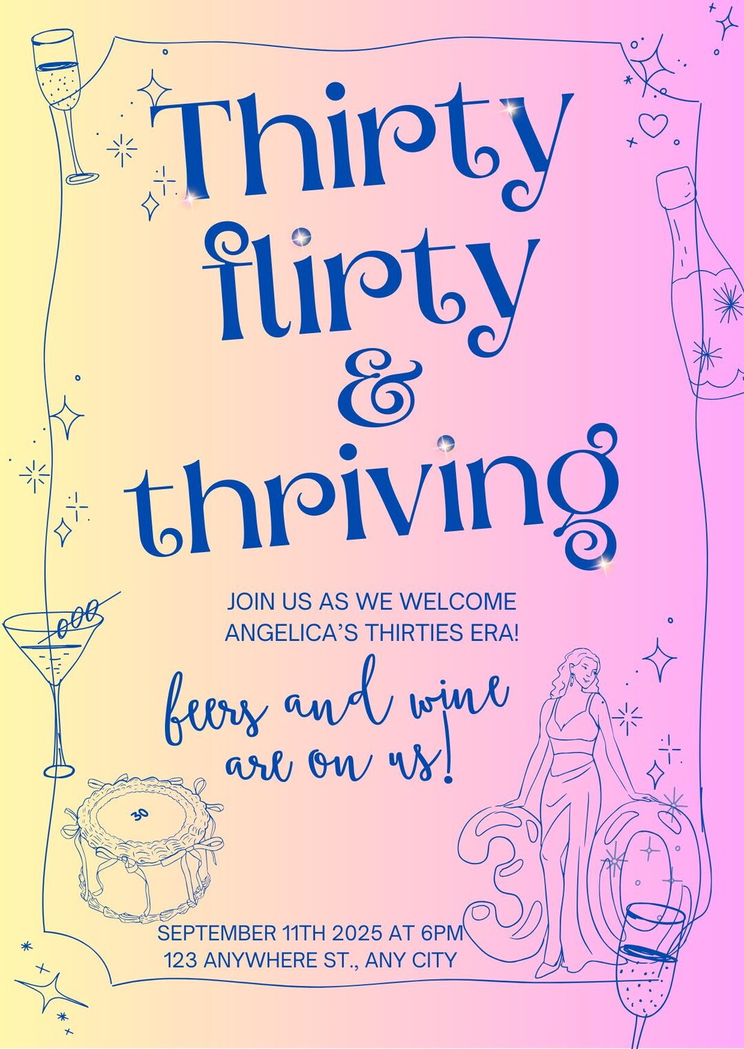 Editable Women's 30th Birthday Invitation Template - Etsy