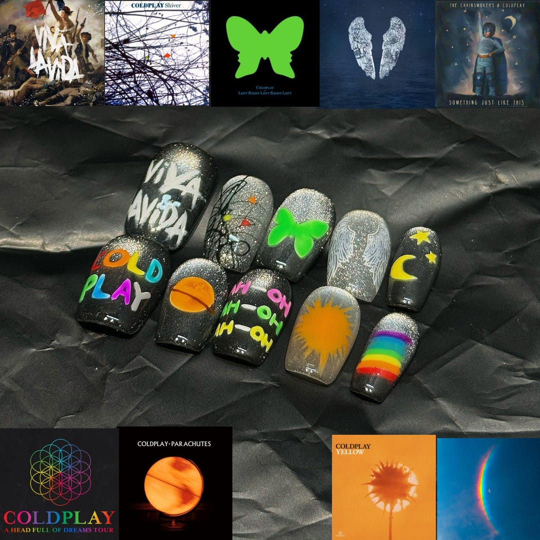 Coldplay Rainbow Press-on Nails – Hand-painted Concert Glow Tips ...