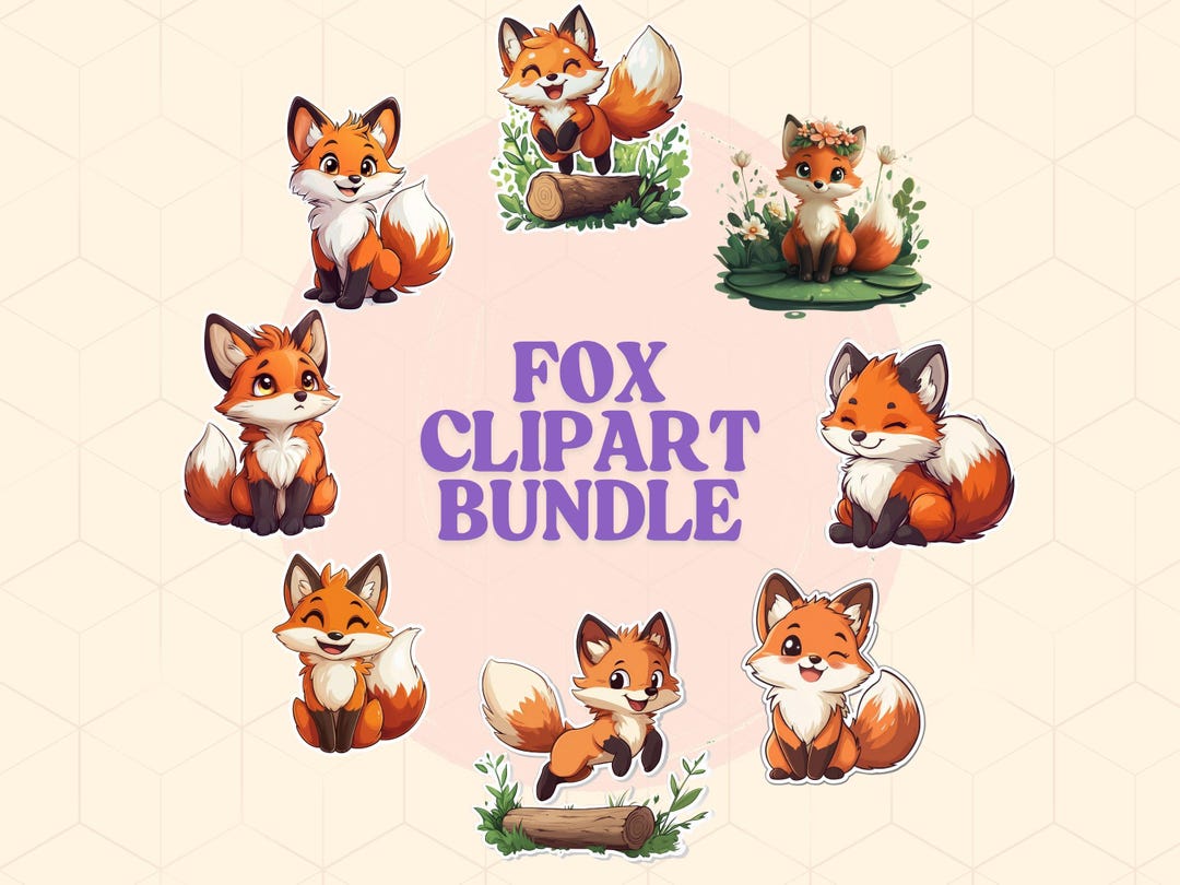 Fox Clipart Bundle PNG – 10 Cute Fox Illustrations | Animal Clip Art ...