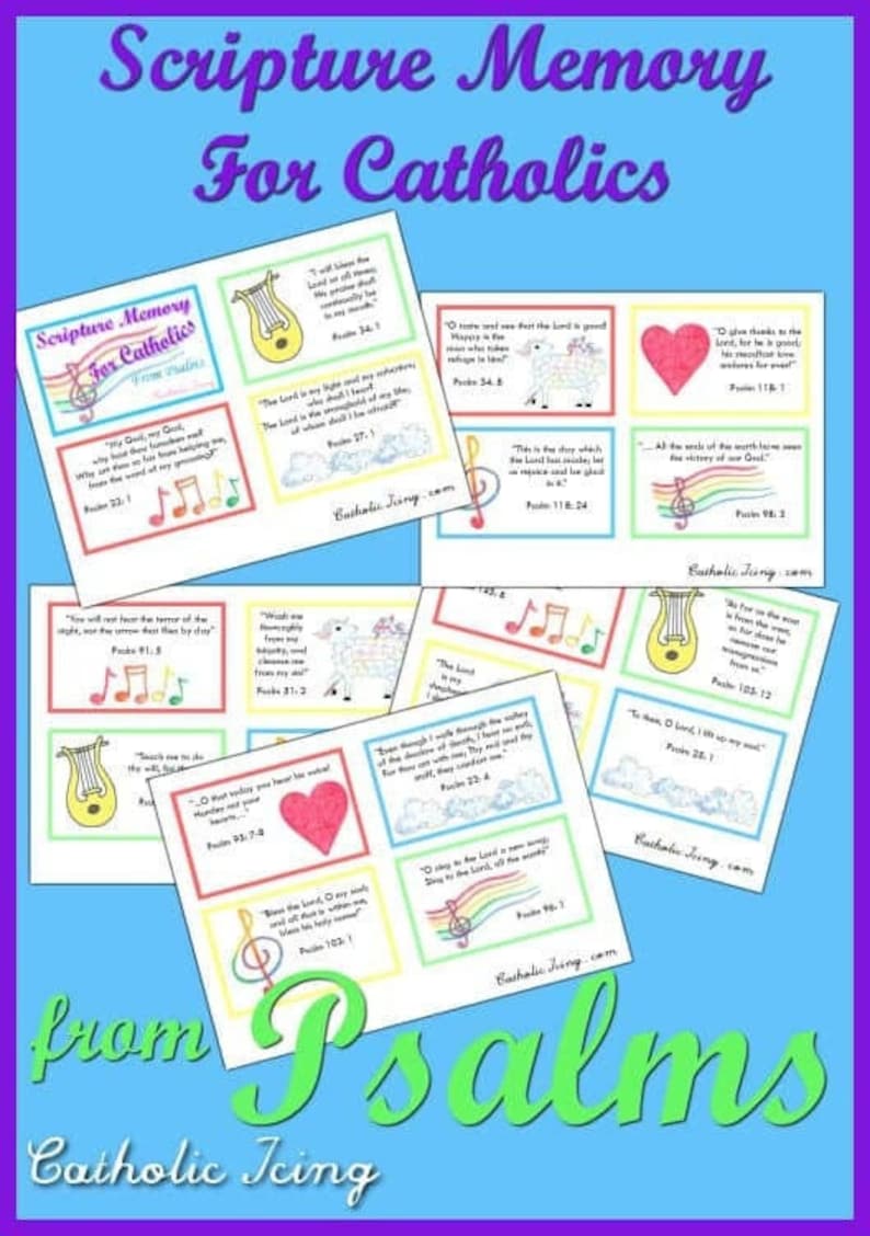 Psalm Scripture Memory Cards for Catholic Kids - Instant Download, Low ...
