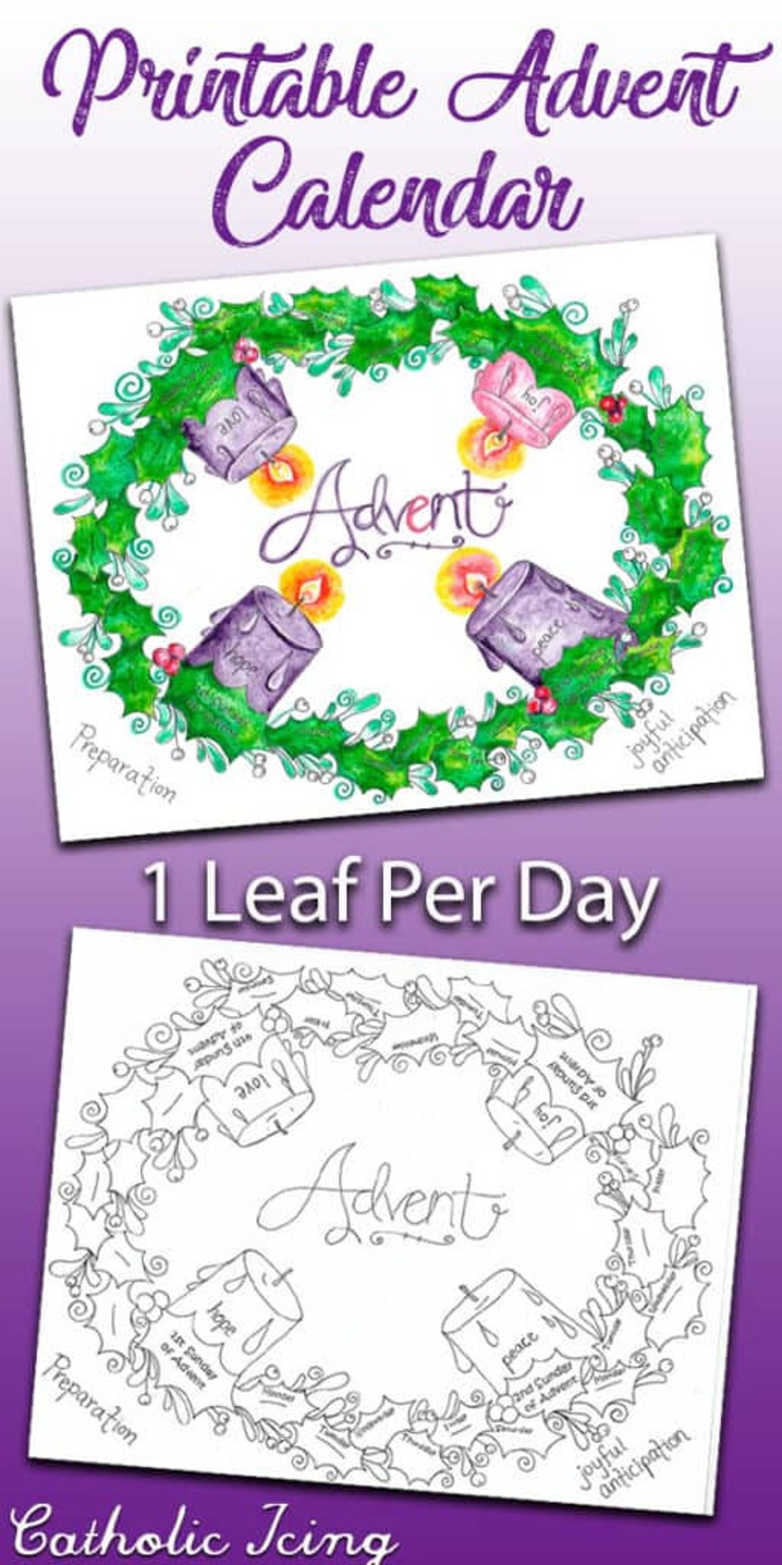 Printable Advent Wreath Calendar for Kids in Black and White and Color ...