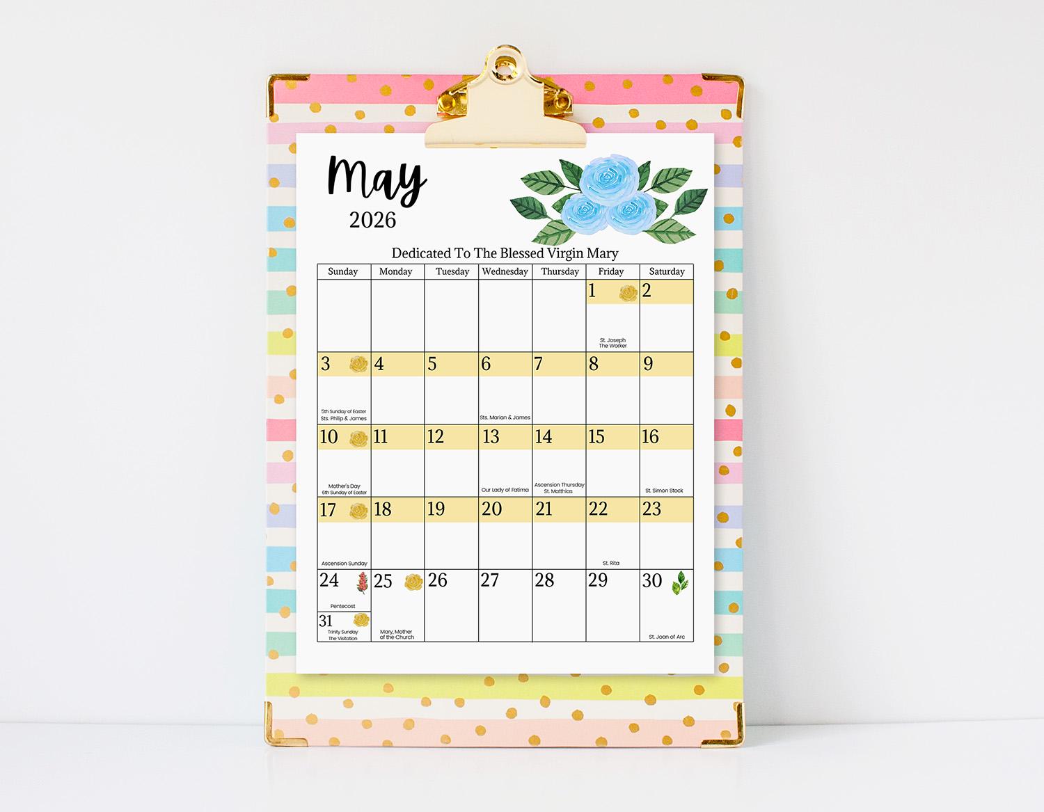 Printable July 2025 - June 2026 Academic Year Printable Catholic ...