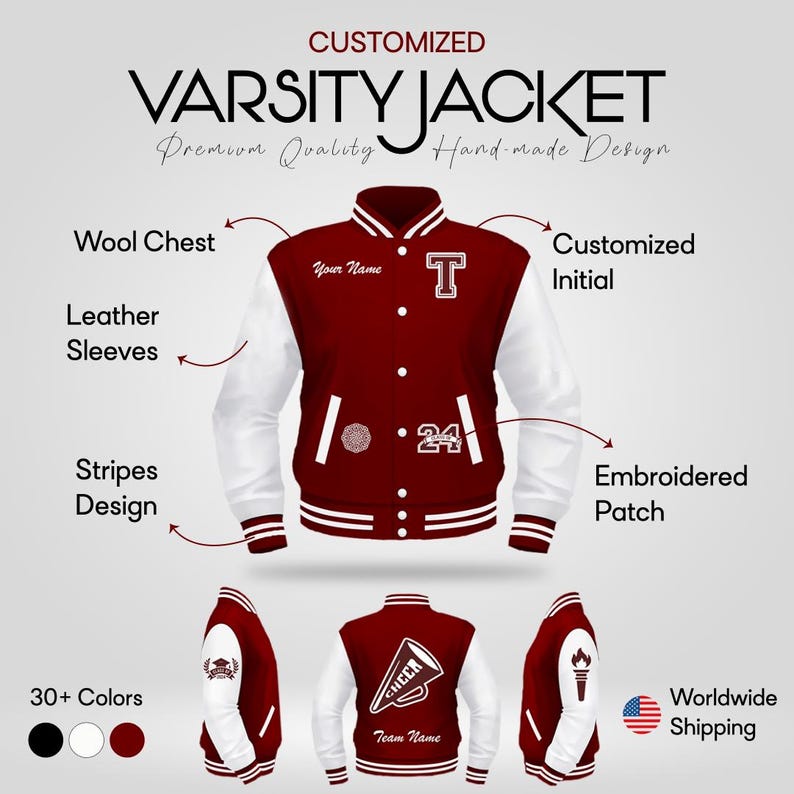 Custom Varsity Jacket Letterman , Chenille Patches and Custom Team Name ...