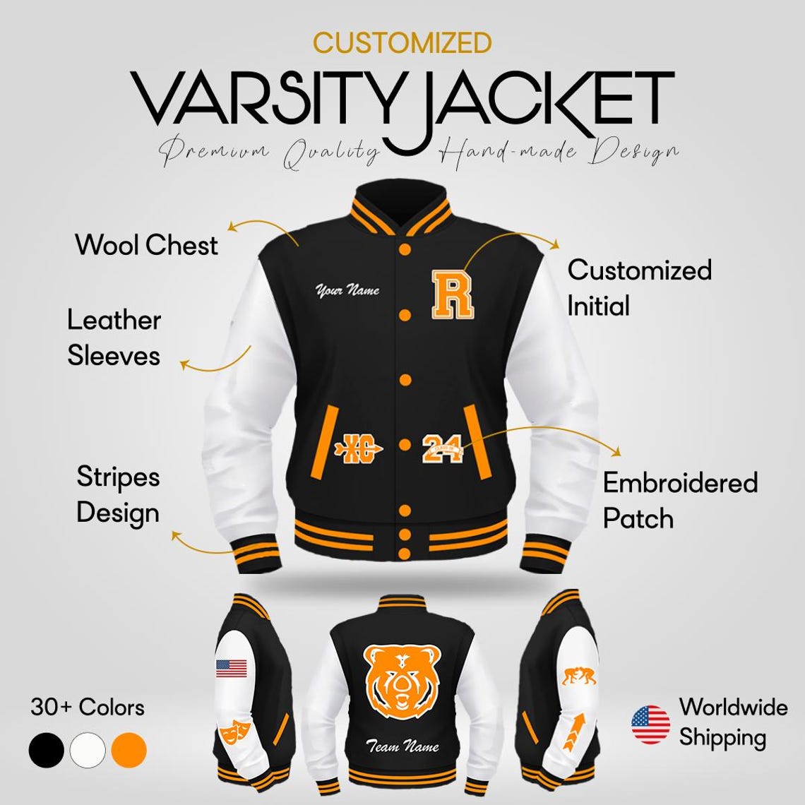 Custom Varsity Jacket Letterman , Chenille Patch School Team Jacket ...