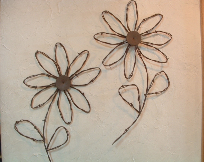 Rustic Western Rusty Barbed Wire Sunflower Wall Decor Set of 2 Flowers ...