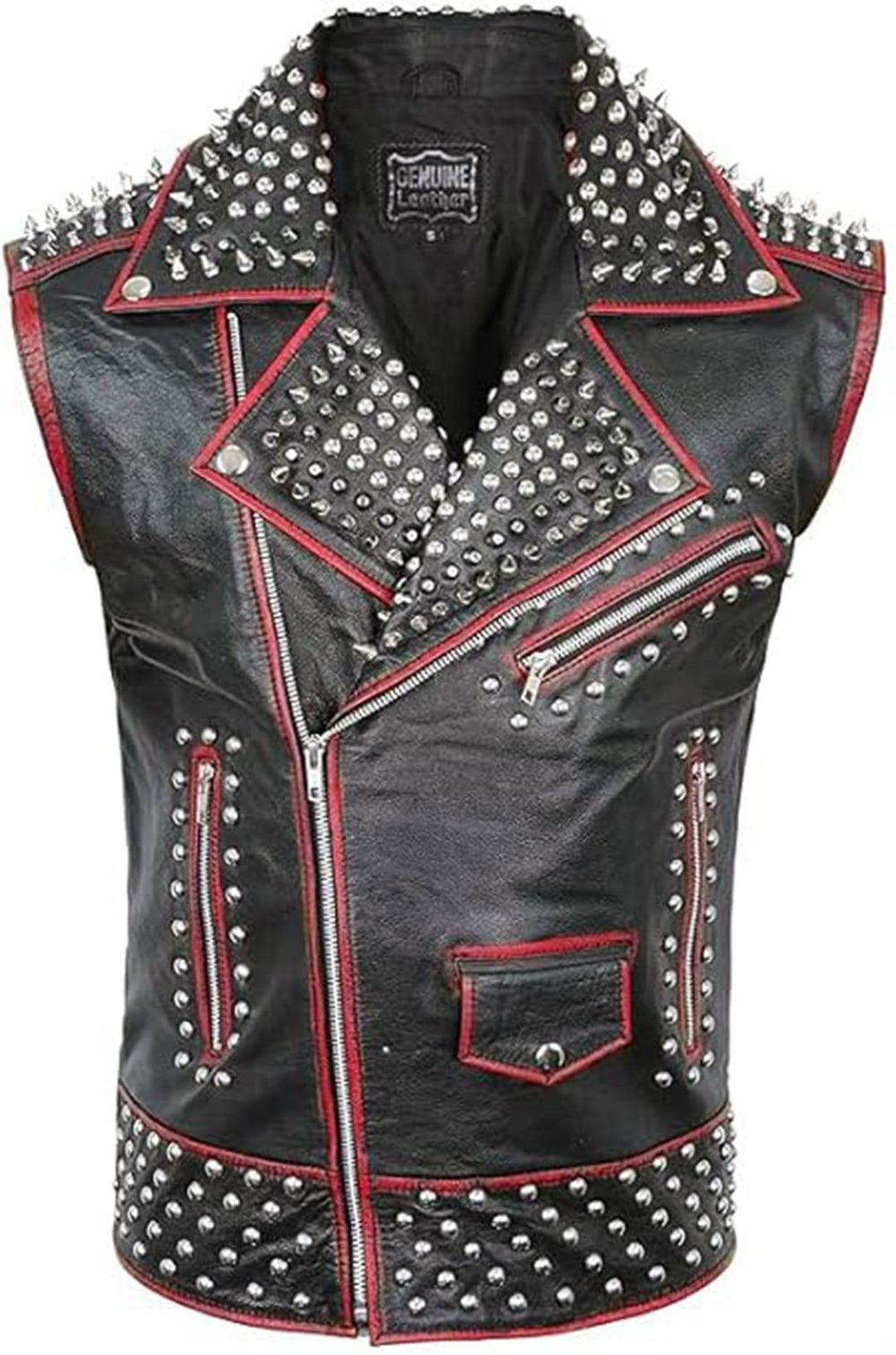 Handmade Men's Brando Black Rock Punk Vexed Gothic Leather Silver ...