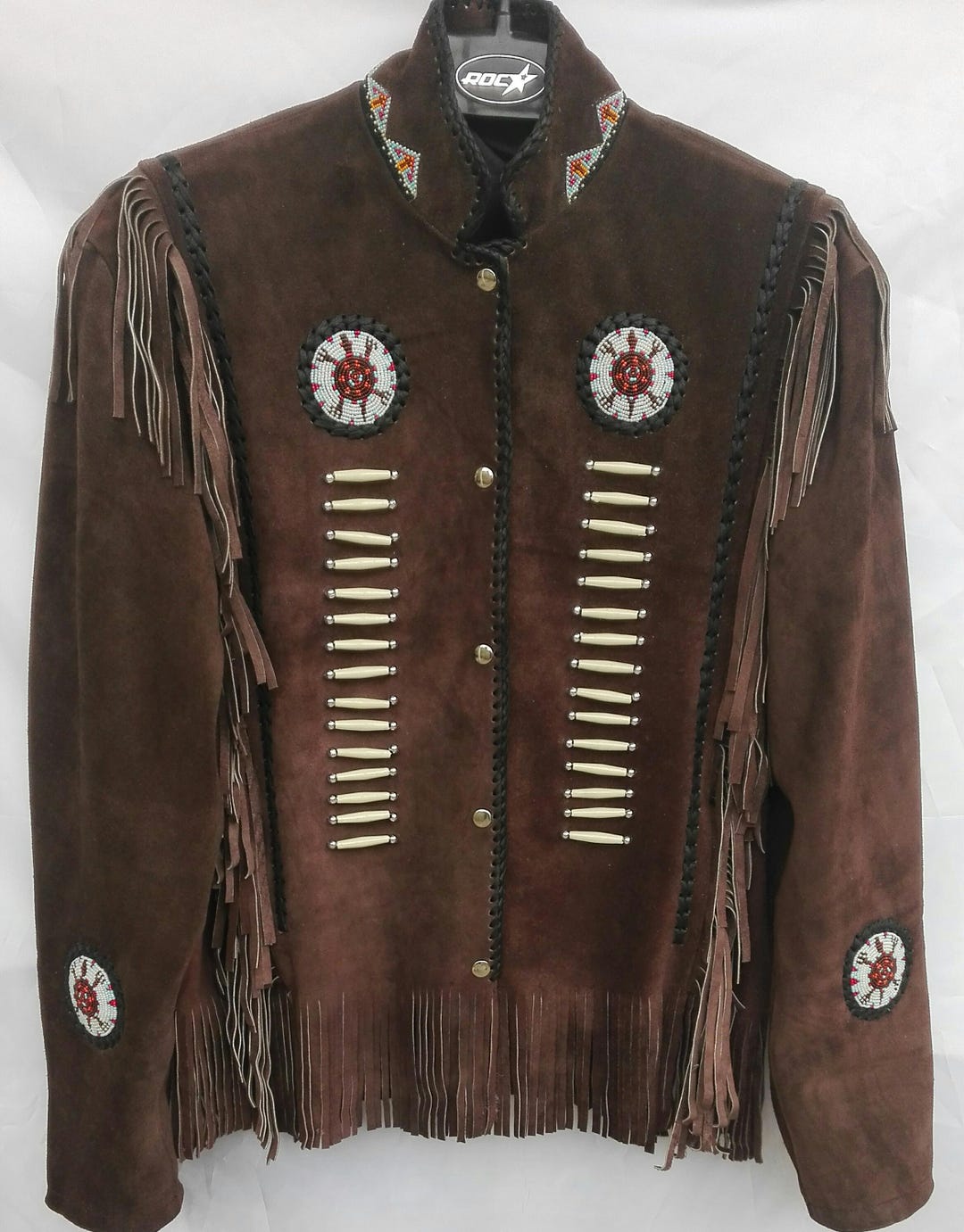 Handmade Men's Brown Suede Cowboy Badges Coat With Fringes, Western ...
