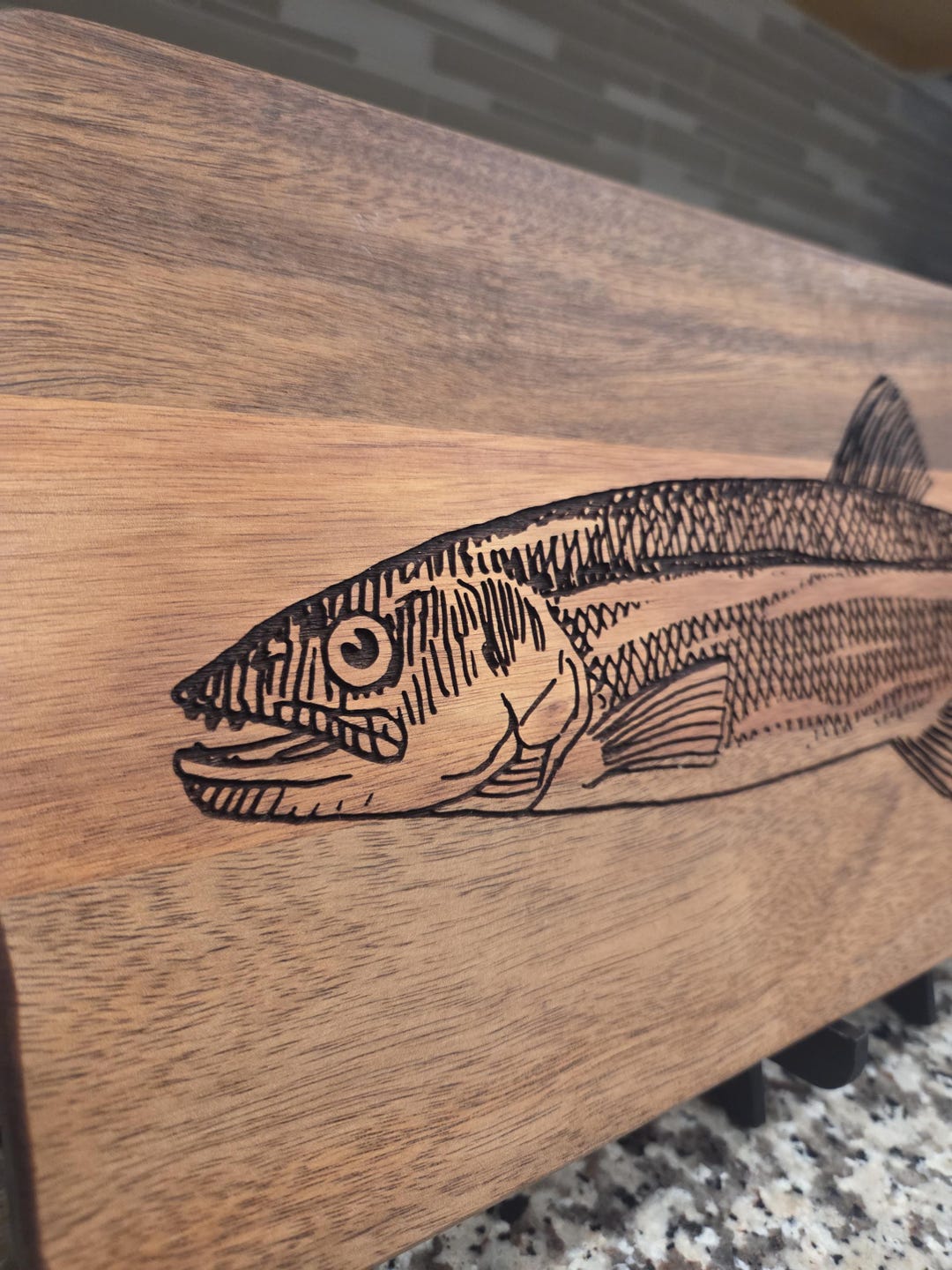 Engraved Fish on Acacia Wood Cutting Board, Charcuterie Display Board ...