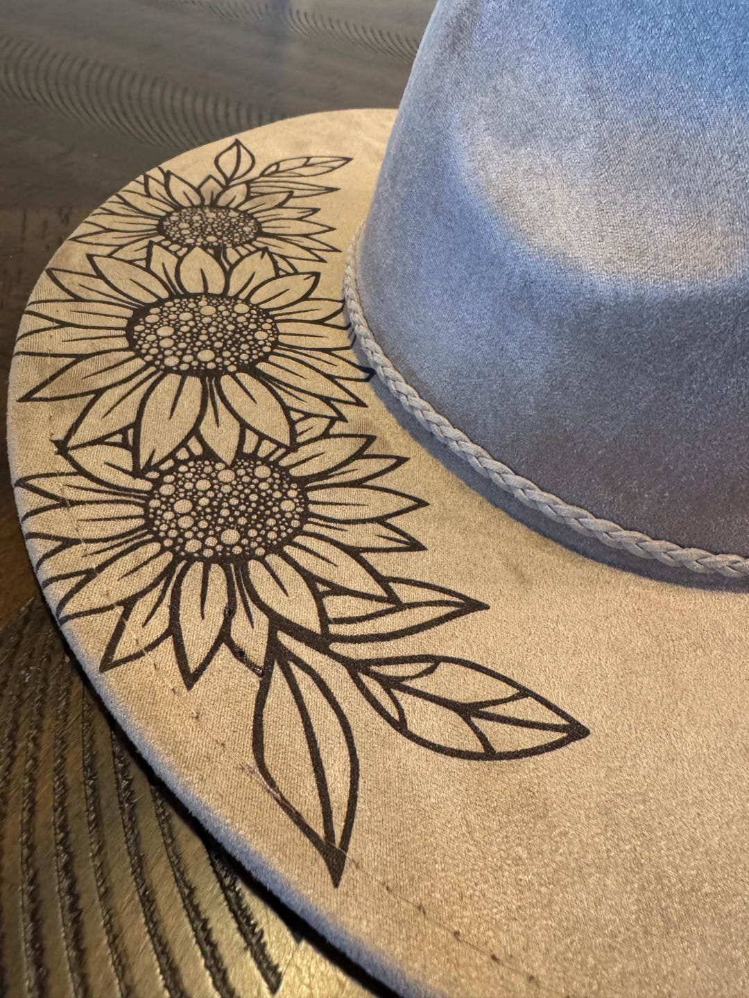 Sunflower & Skull Cowboy Hat | Suede Fedora | Laser Engraved | Choice ...