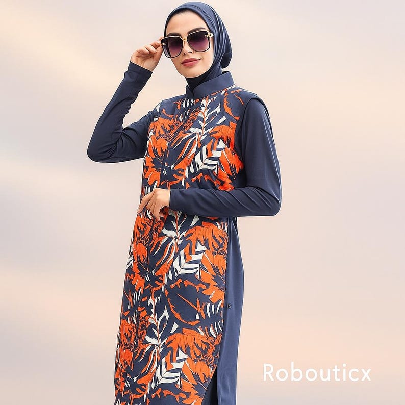 4-piece Modest Burkini Swimsuit for Women – Islamic Floral Swimwear Set ...