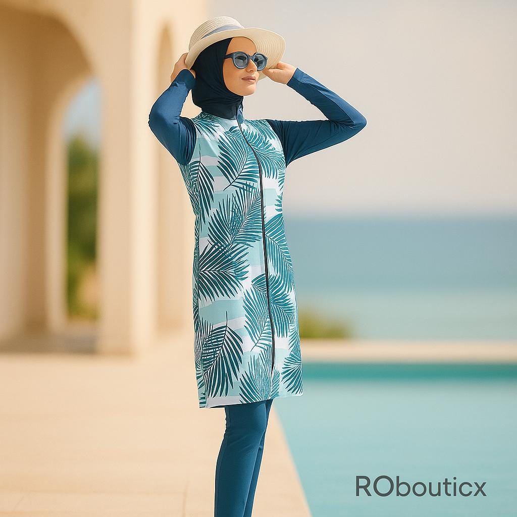 4-piece Modest Burkini Swimsuit for Women – Islamic Floral Swimwear Set ...