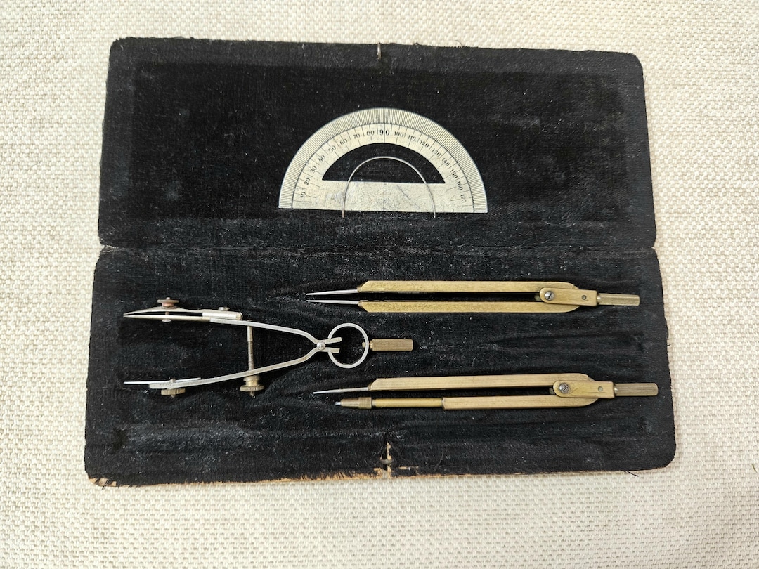 Antique Italian Brass Compass Set With Protractor | Late 19th Century ...