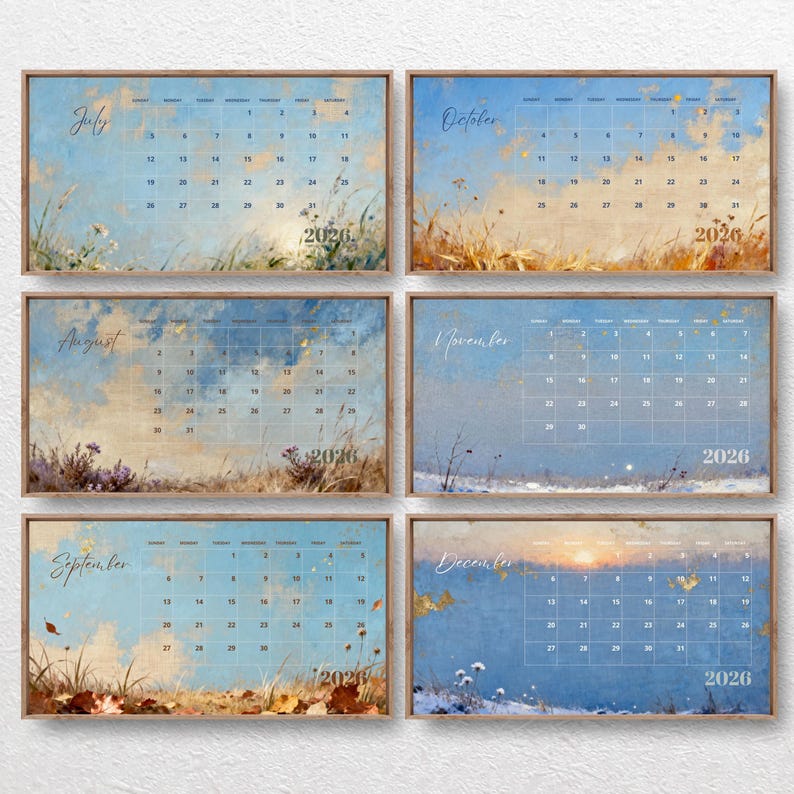 2026 Calendar Frame TV Patina Blue Landscape Art 13 Months Bundle ...