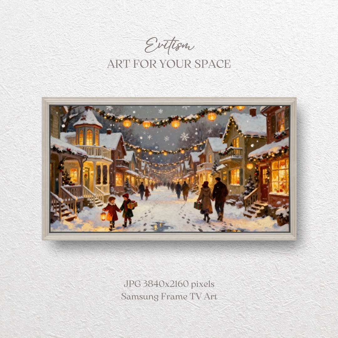 Snowlit Main Street: Vintage Winter Night Samsung Frame TV Art (digital ...