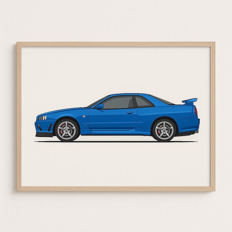 Nissan GTR R34 Digital Print – Minimalist JDM Car Poster – Bayside Blue ...