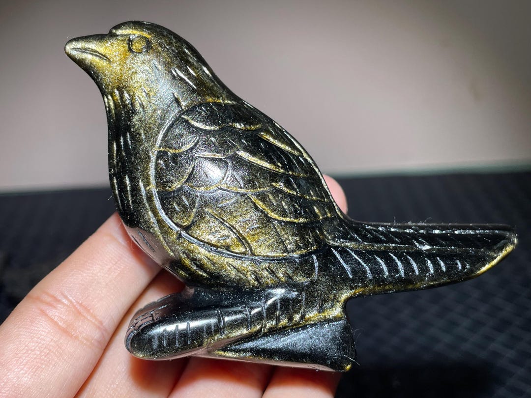 Hand Carved Gold Obsidian Bird Skull: Crystal Healing Decor (4.3" ) - Etsy