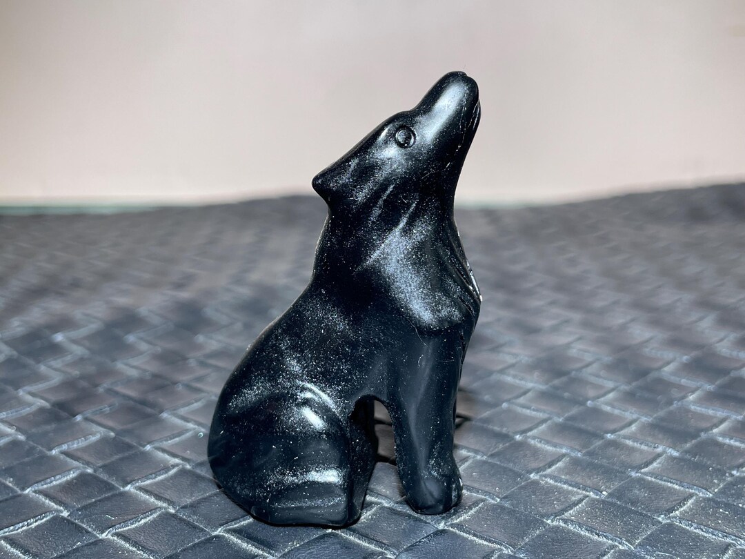 Hand Carved Obsidian Wolf Skull: Natural Crystal Healing Decor - Etsy