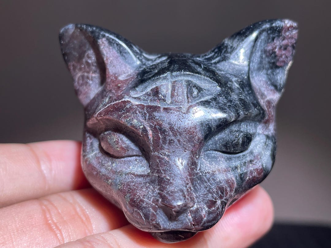 Hand Carved Garnet Cat Skull: Crystal Healing Home Decor - Etsy