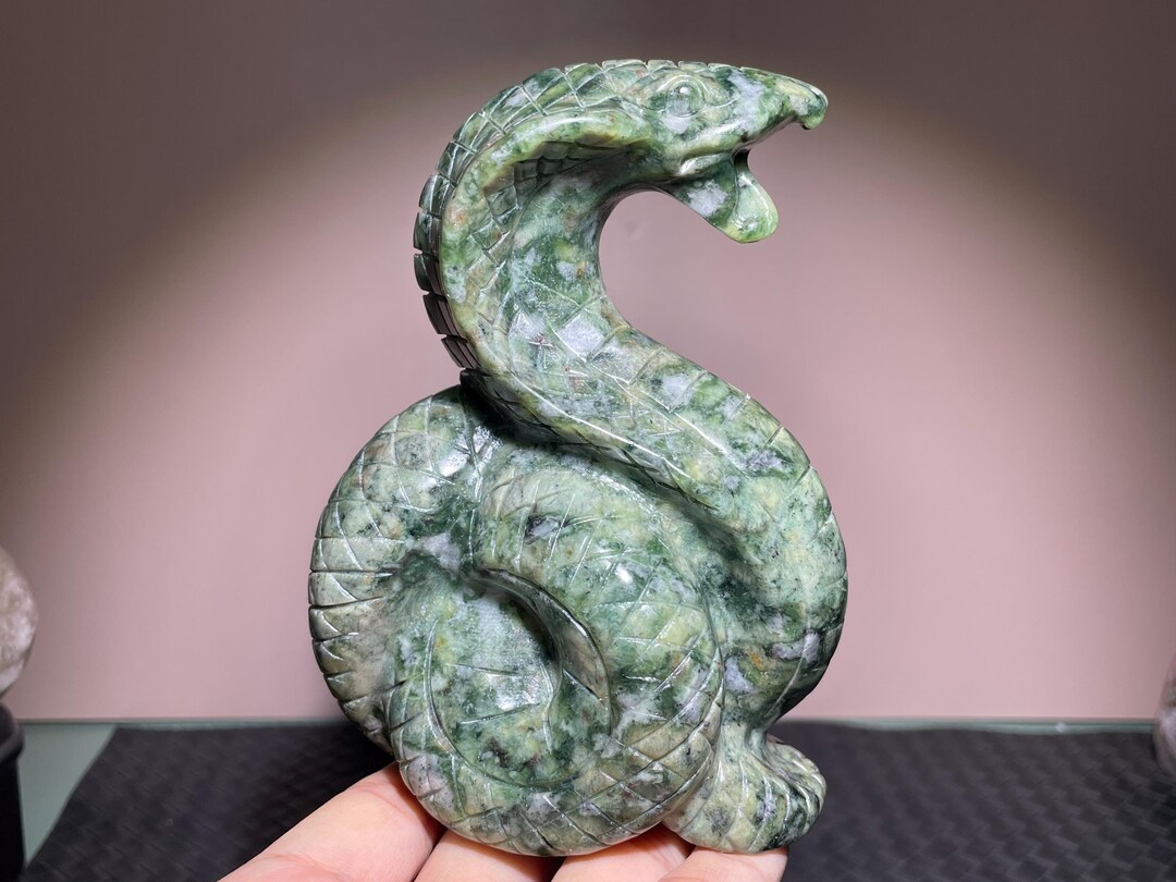 Hand Carved Green Jade Snake Skull: Crystal Healing Decor 5.1inch - Etsy