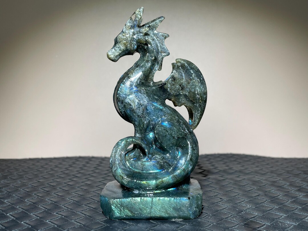4.7“ Hand Carved Labradorite Dragon Skull:quartz Crystal Healing Home ...