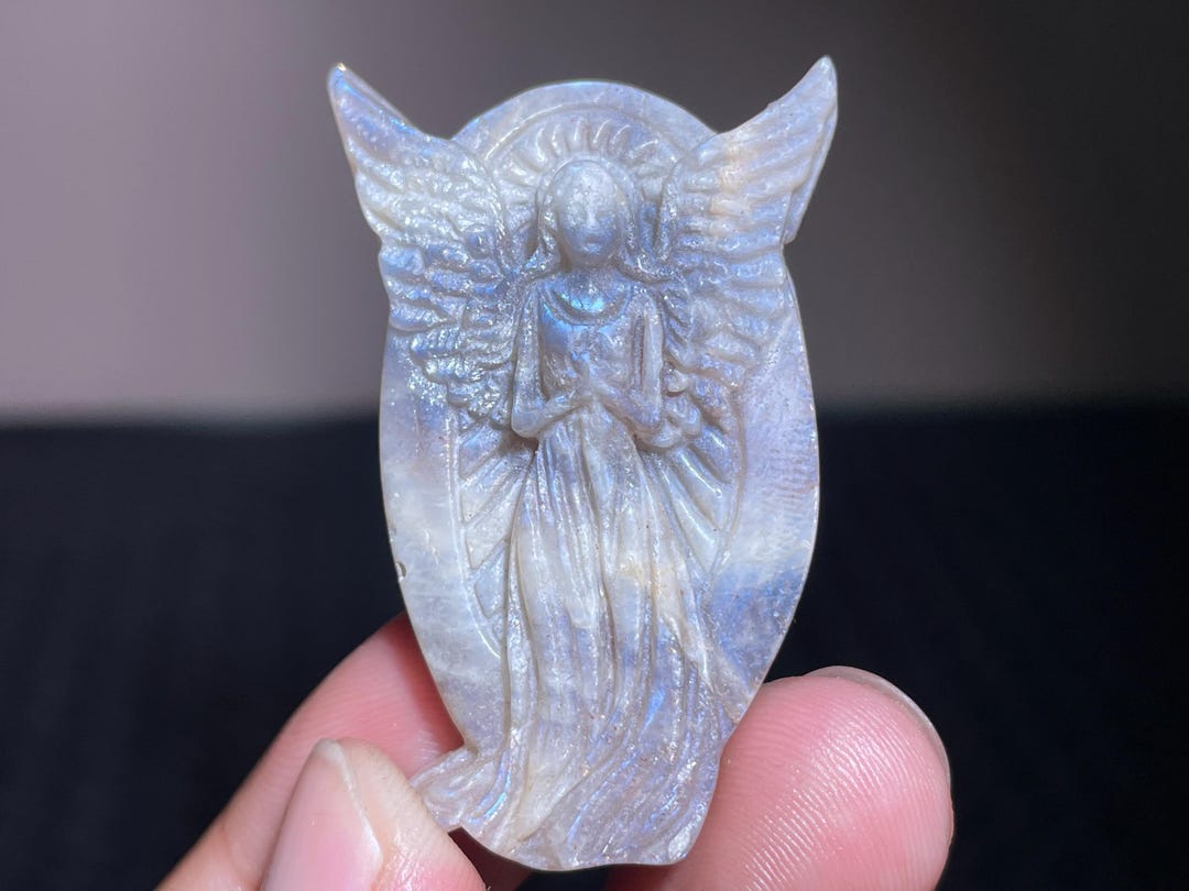 Hand Carved Moonstone Angel Skull: Crystal Healing Decor (2.1", 30g ...