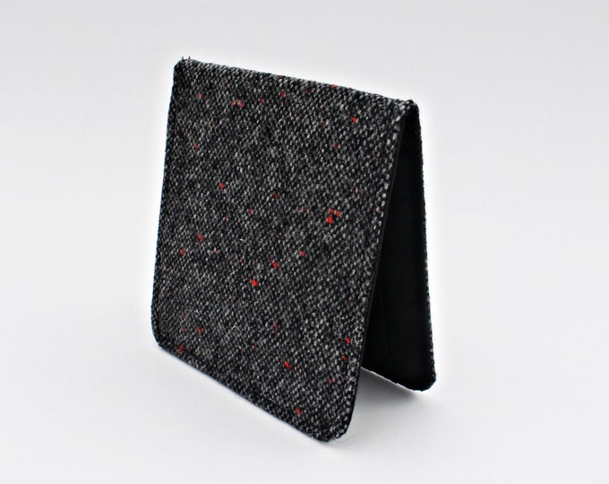 Thin Wallet Grey Tweed Wool Gray Slim Wallet Red Accents - Etsy