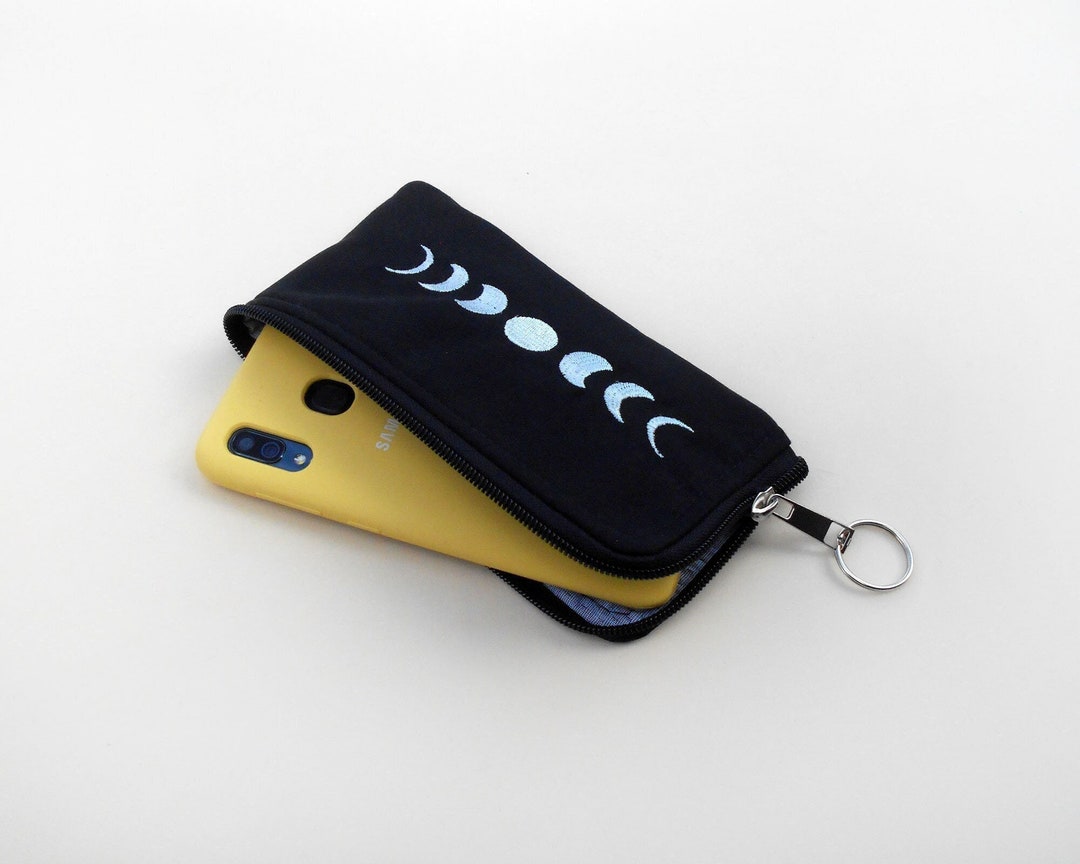 Mystical Cosmic Moon Phases Wallet for Phone, Vegan Fabric Zip Around ...