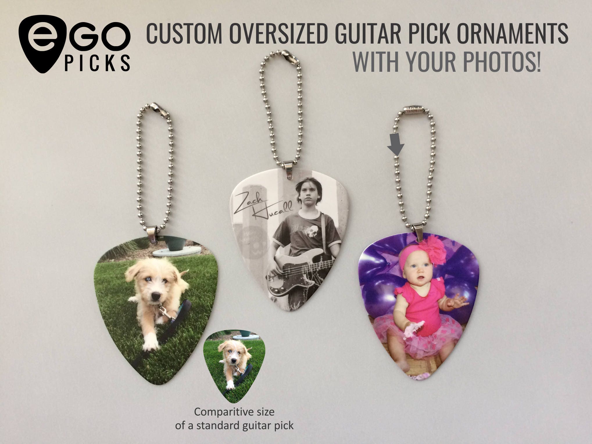 EGOpicks Custom Oversized GUITAR PICK ORNAMENT w/ your photos | Etsy