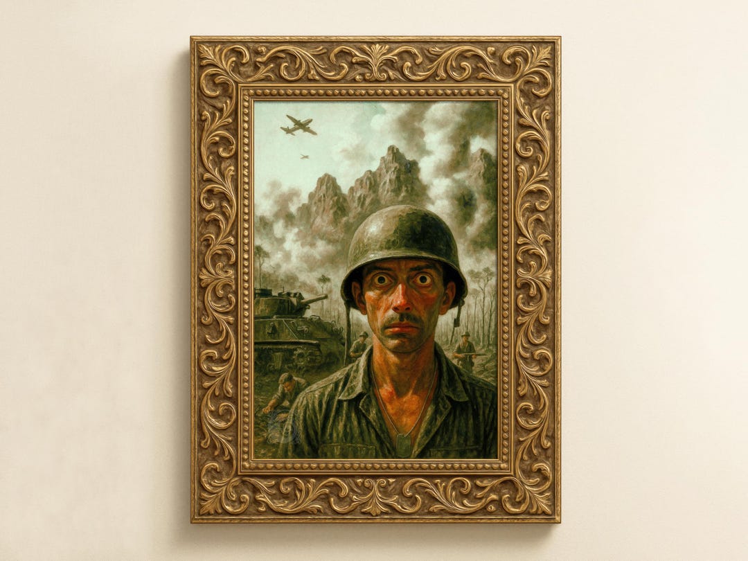 Thousand Yard Stare Soldier Meme Painting, Digital Download, Meme Oil ...