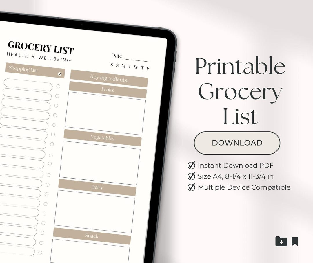 Printable Grocery List Template | Minimalist Shopping List | Weekly ...