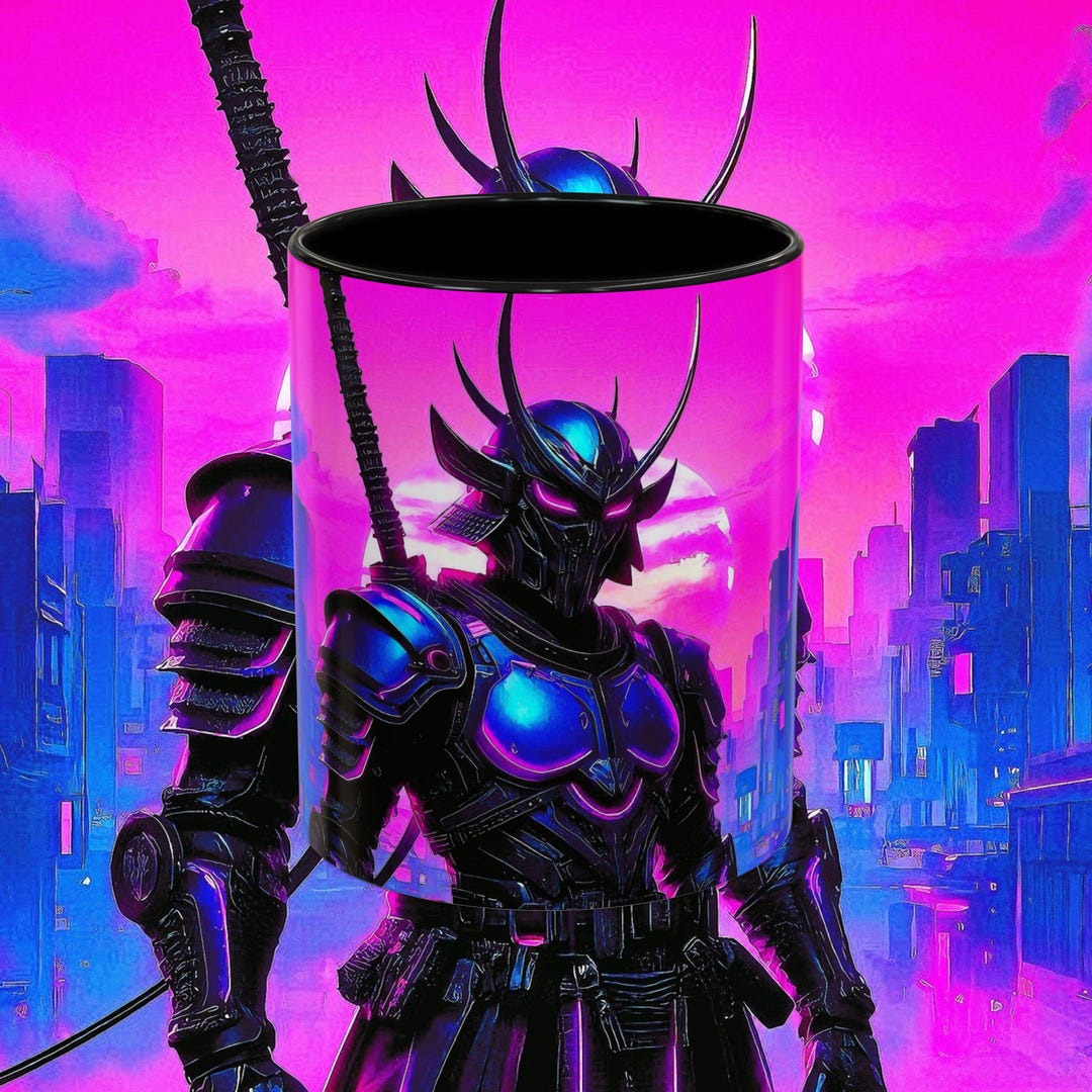 Cyberpunk Samurai Coffee Mug, Neon Colorful Mug, Unique Gift for Gamers ...