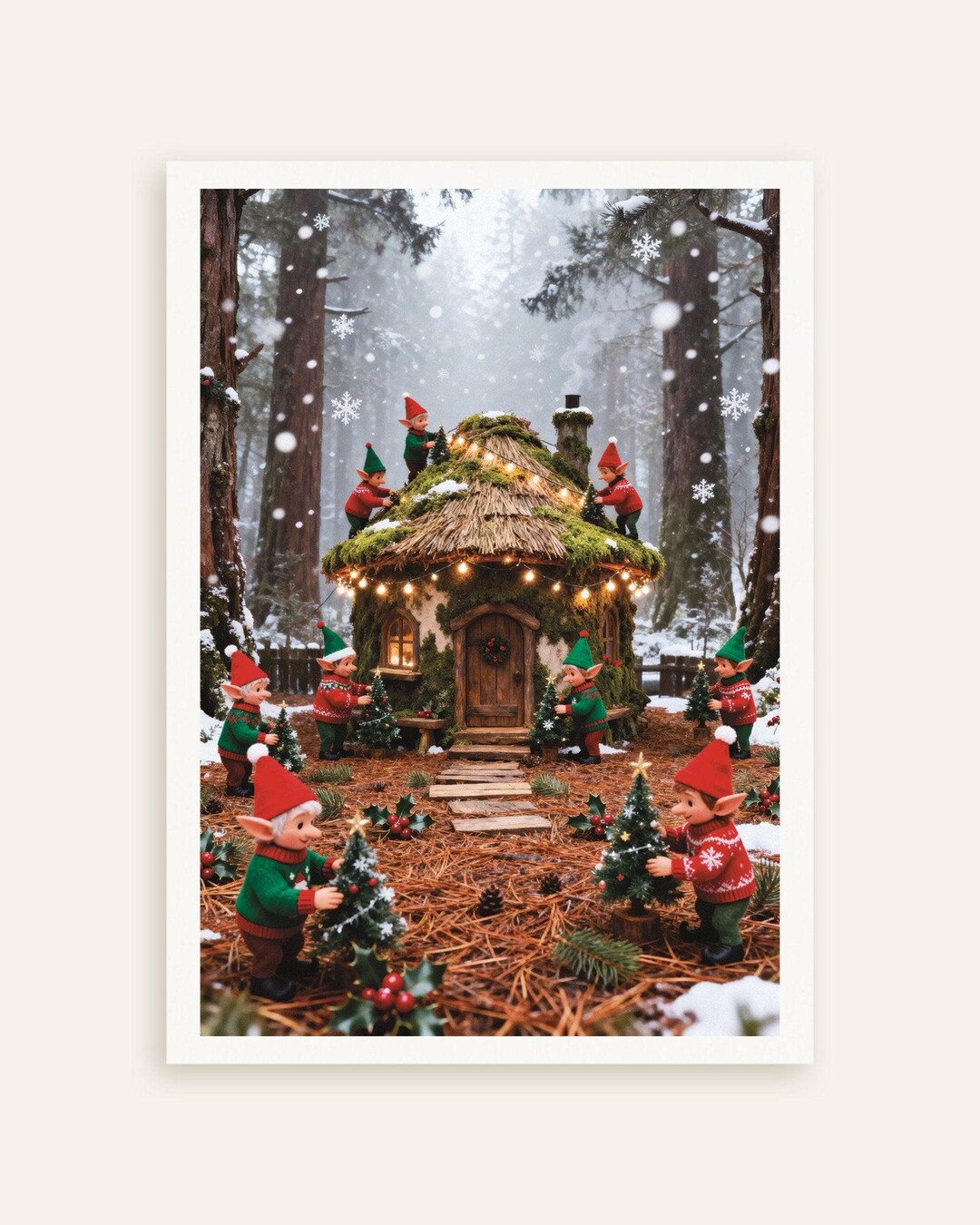 Elves Decorating the Forest House – Enchanted Christmas Wall Art Print ...