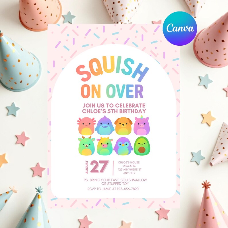 Editable Squishmallow Invitation, Printable Squishmallow Birthday ...