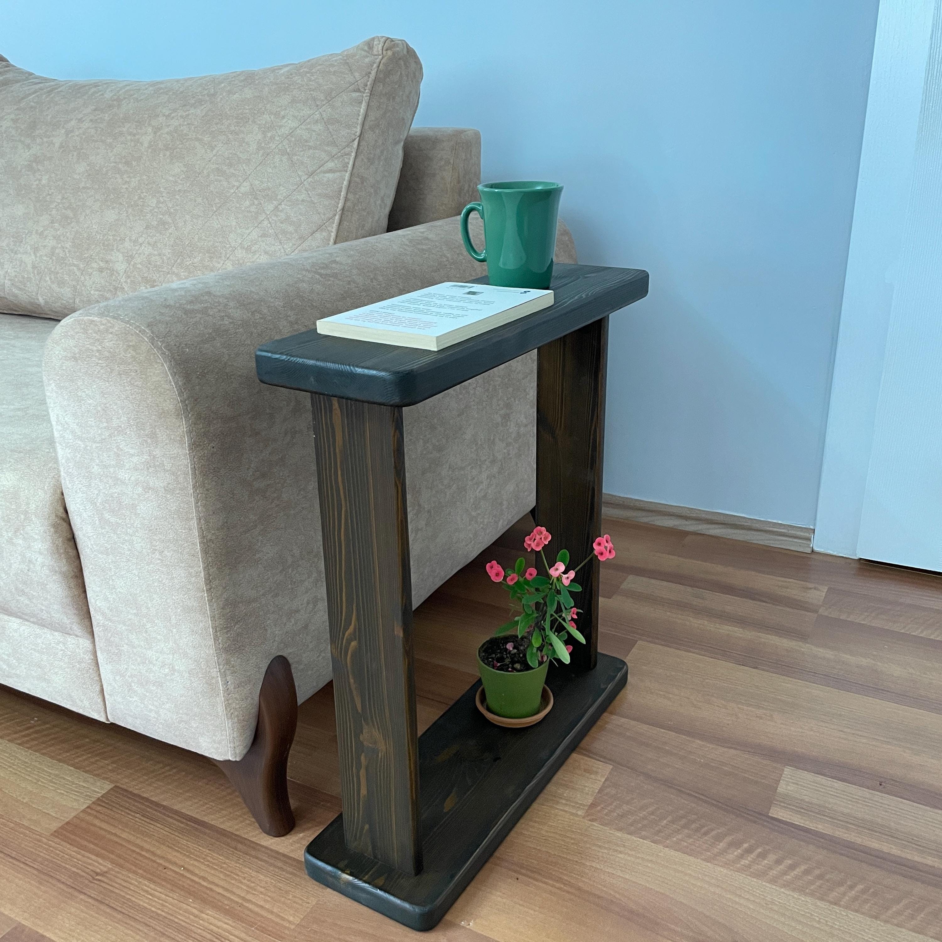 Walnut Small Side Table, Slim Solid Wood End Table for Tiny Spaces - Etsy