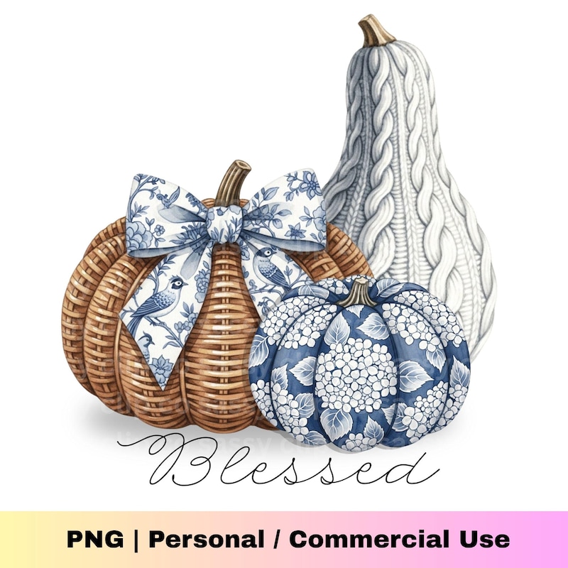 Blue and White Pumpkin Clipart - Etsy