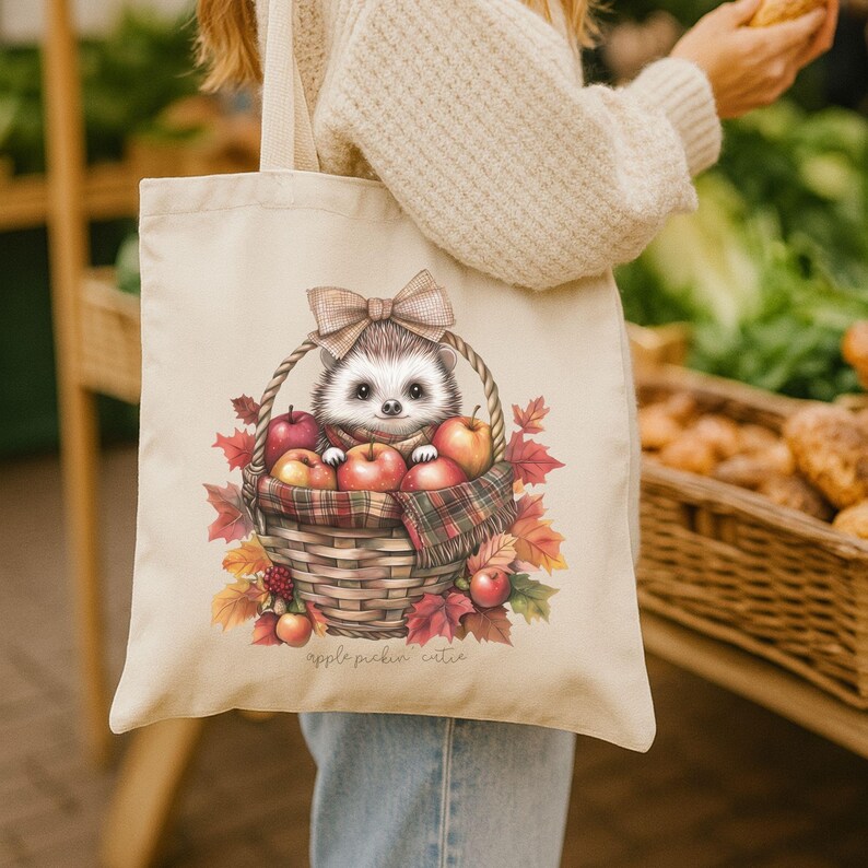 Apple Picking Hedgehog PNG Bundle: Cottagecore Fall Clipart | Digital ...