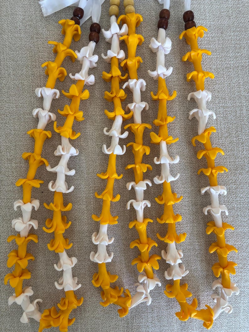 Handmade Clay Lei: Full Strand of Puakenikeni (yellow and White) - Etsy