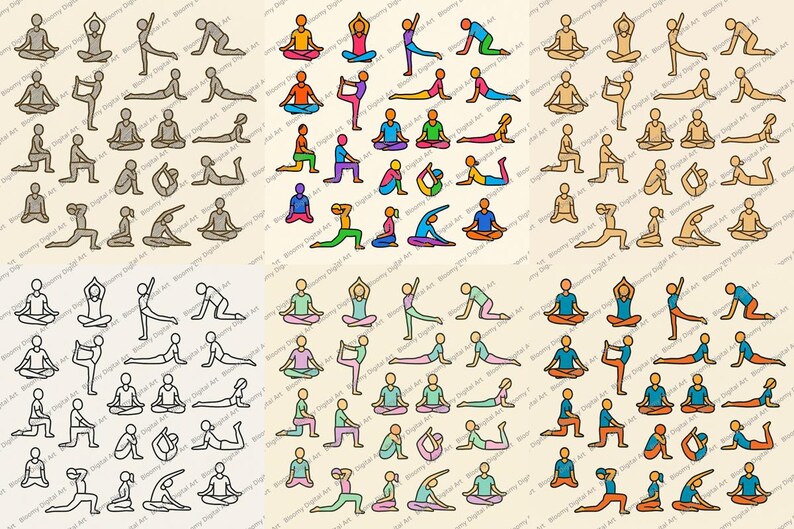 Yoga Poses Clipart Bundle – 21 Asanas in 6 Unique Art Styles | High ...