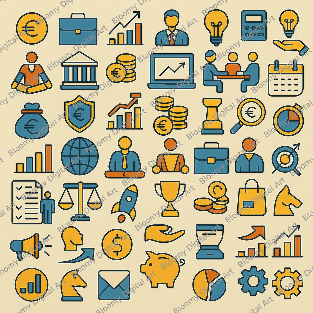 Modern Business Icon Set – 48 Printable Graphics for Branding & Reports ...