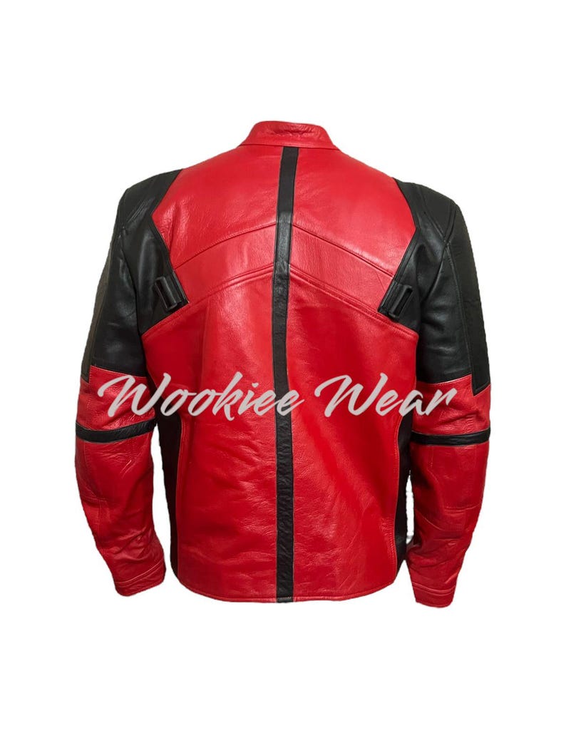 Deadpool Inspired Leather Jacket | Custom Fit Comic Cosplay Red and ...